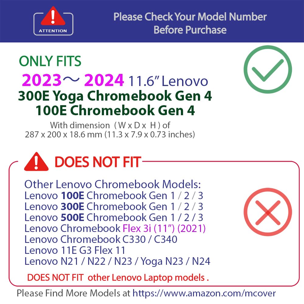 mCover Hard Shell Case ONLY Compatible for 2023~2024 11.6" Lenovo Chromebook 300E Yoga Gen4 / 100E Gen 4 Laptop (NOT fitting ANY other Lenovo models) - Black