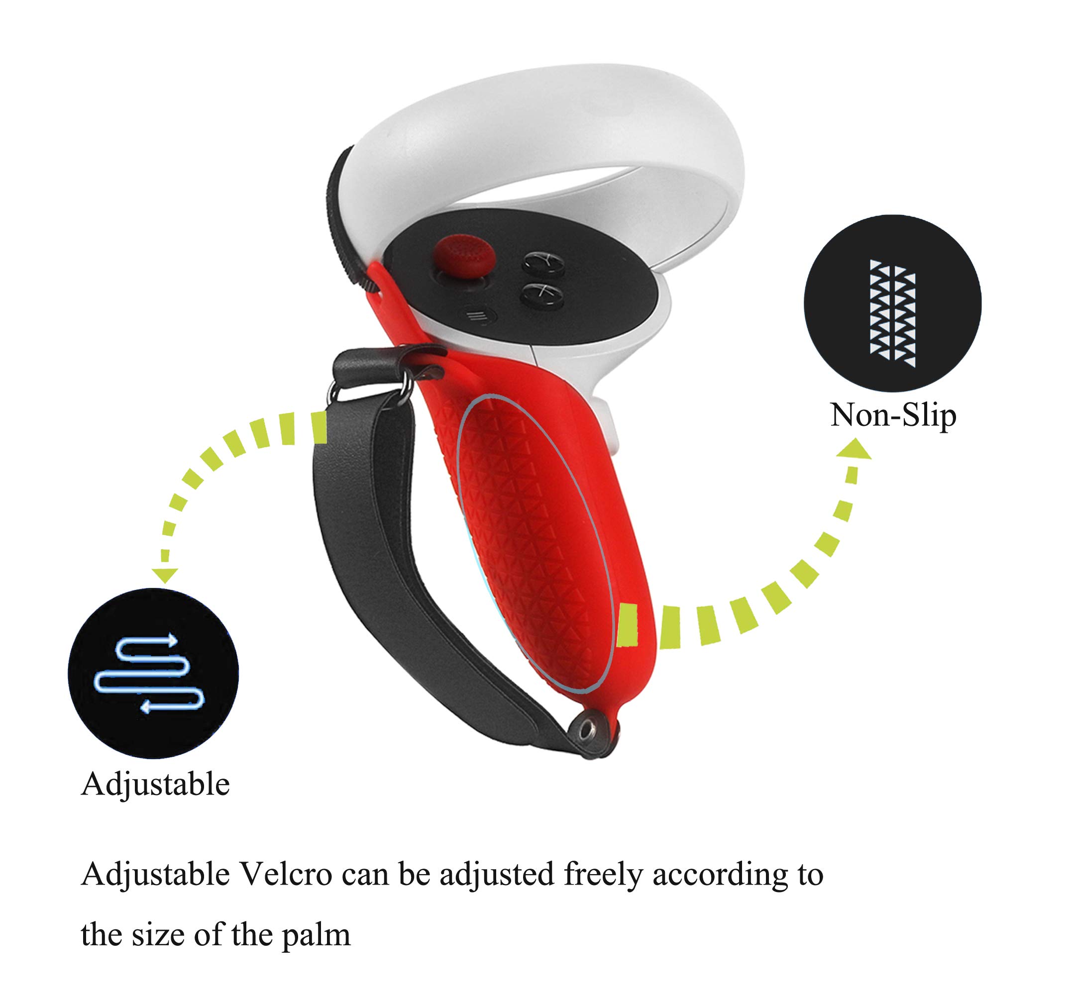 MUGEYMYD Touch Controller Grip Cover and Lens Cover for Oculus Quest 2 Accessories, Sweat-Proof and Anti-Throw, Protector with Knuckle Straps.(Red)