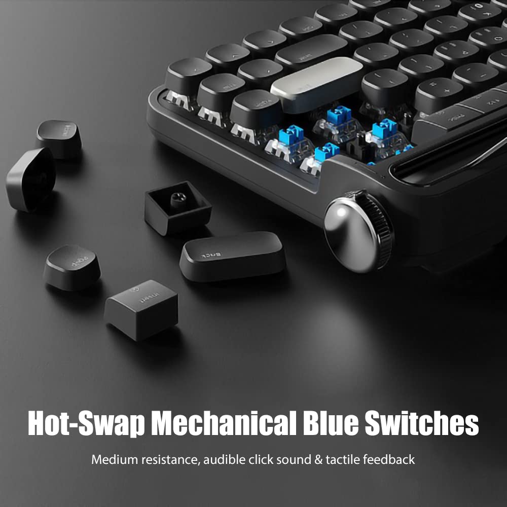 TISHLED Typewriter Style Mechanical Gaming Keyboard True RGB LED Backlit Bluetooth Wireless/Wired 102-Key Anti-Ghosting Clicky Blue Switch Pad/Phone Holder Num Pad for Windows/Mac OS/Android/iOS Black