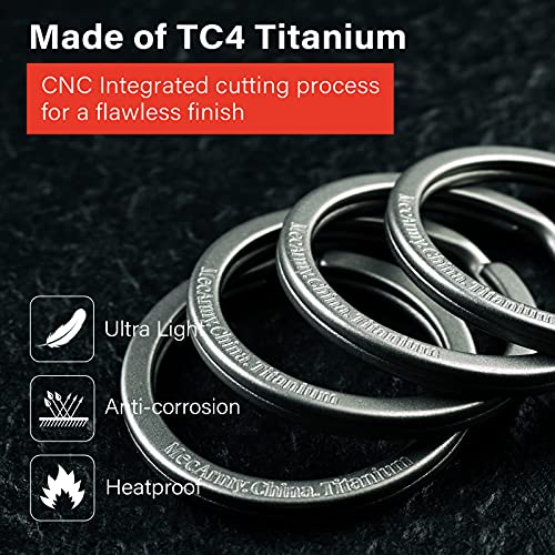MecArmy CH7 Titanium Keyring Kit, 6 Small and 1 Large Keyring for Use with Carabiner/Knives/Lights/Keys and Other EDC Gears, Side-Pushing Designed Protect Your Nails