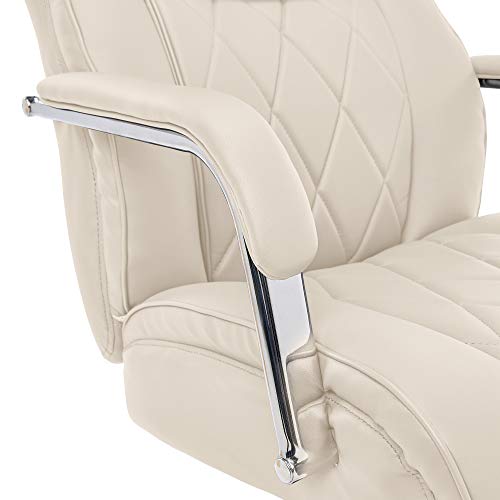 La-Z-Boy Sutherland Quilted Leather Executive Office Chair with Padded Arms, High Back Ergonomic Desk Chair with Lumbar Support, Ivory White Bonded Leather