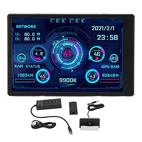 Yoidesu USB Mini Screen, 3.5 Inch IPS Display Data Temperature Monitor CPU RAM HDD Type C Sub Screen 360 Degree Rotation Display for Computer Case