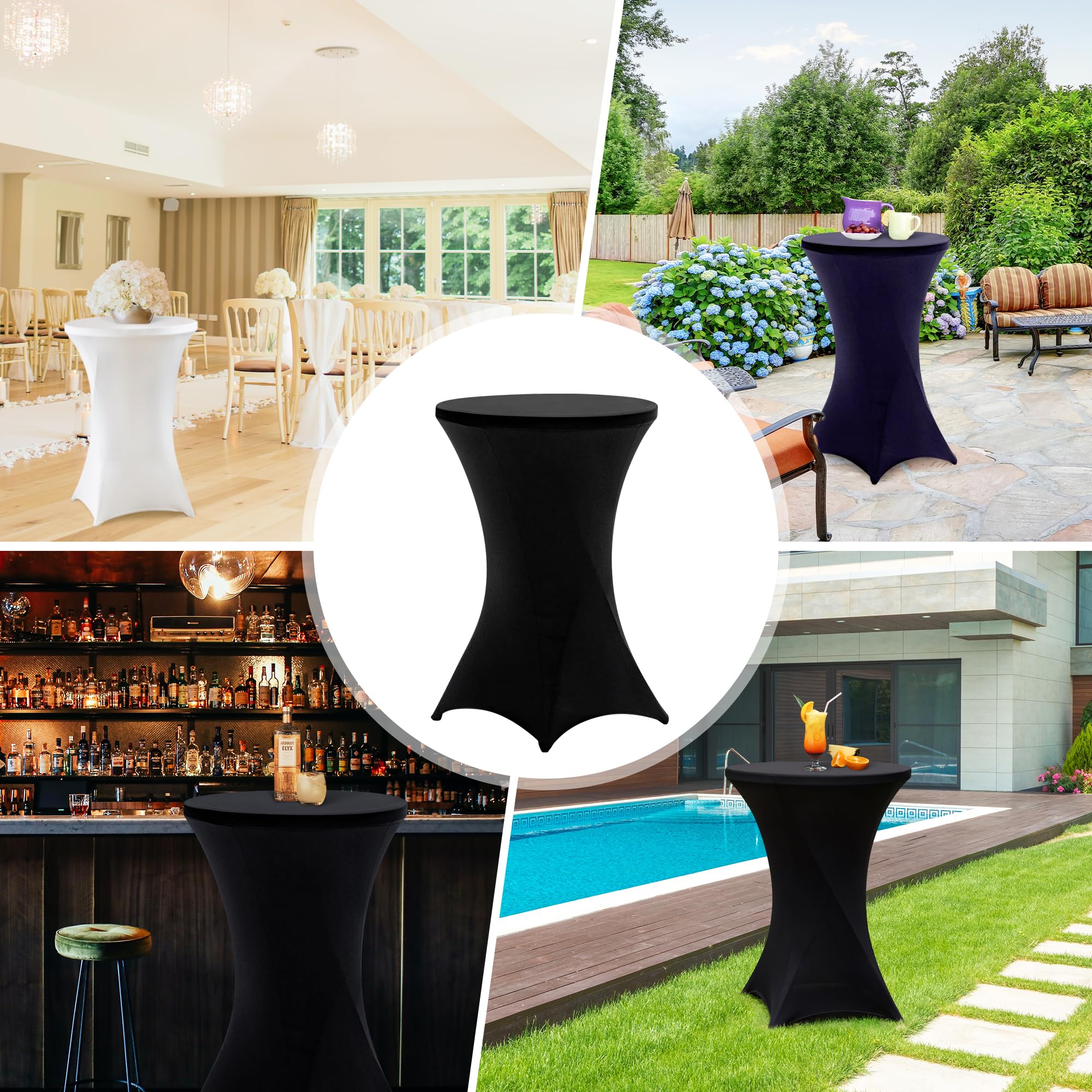 Nacuci 32x43 Inch Cocktail Table Cover Black Spandex Cocktail Tablecloth Highboy Tablecloth High Top Table Cloths Round for Party Pub Bar Bistro