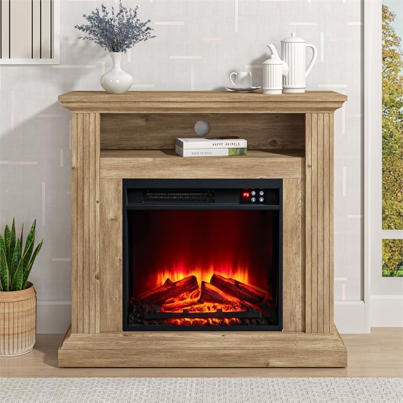 LIVILAND Cozy 32" Freestanding Electric Fireplace - Tuscan Walnut