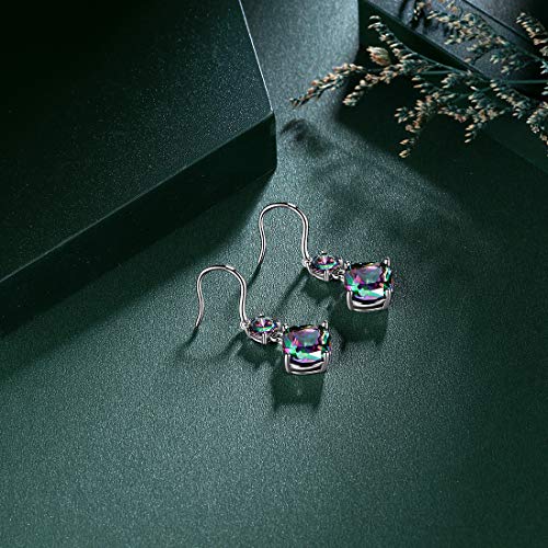 Mystic Fire Topaz Sterling Silver Dangle Earrings for Women - Crystal Rainbow Drop Earrings Christmas Gift SE0025W