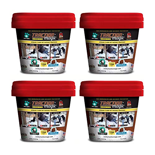 Traction Magic Quick Application All Natural Ice and Snow Melt Granule Crystals for Sidewalks, Driveways, Parking Lots, 15 Pound Bucket (4 Pack)