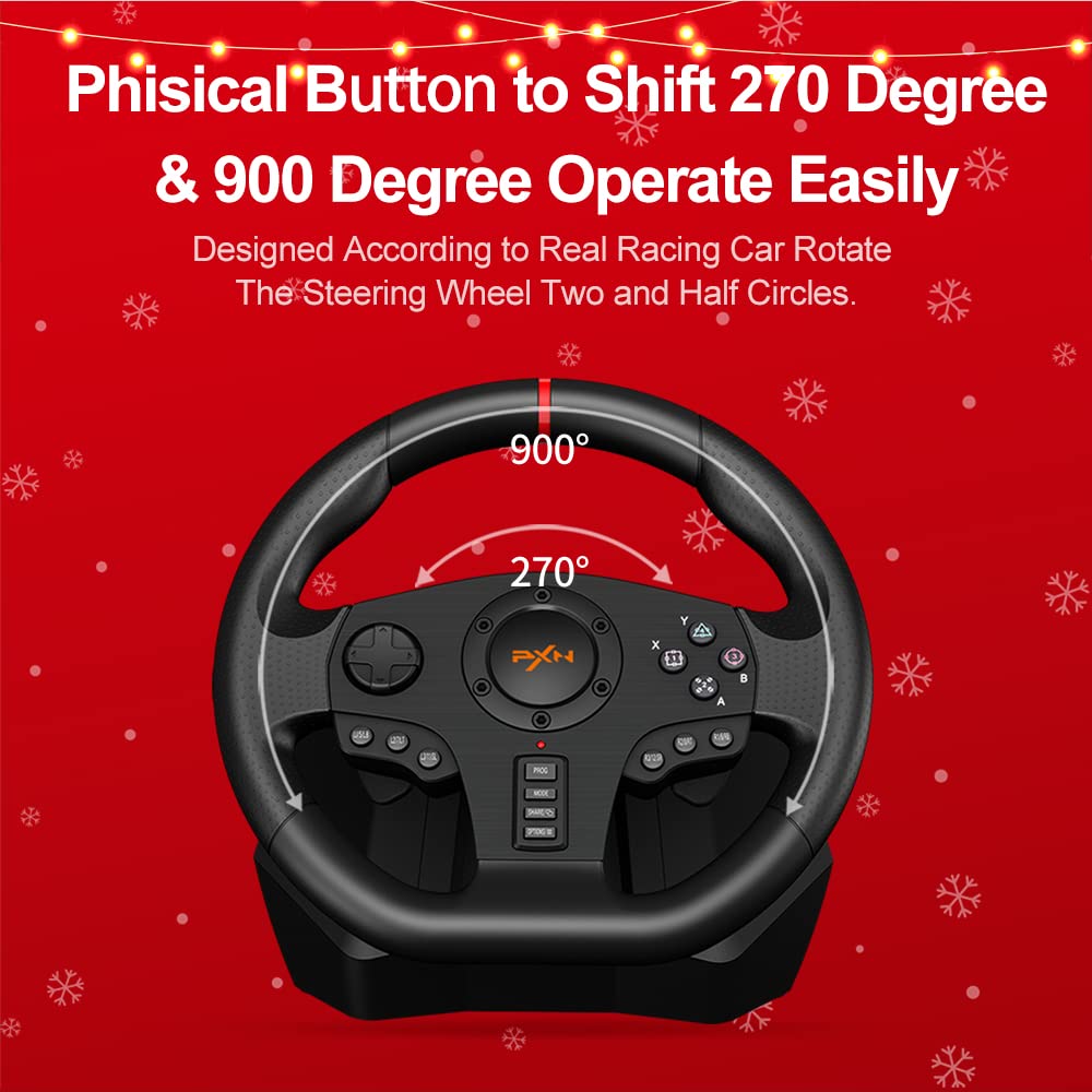 PXN V900 PC Steering Wheel with Pedals and Shift Paddle Universal Usb Car Sim 270/900 Degree Racing Wheel Compatible with PS3,PS4,Xbox,One,Xbox Series X/S,PC,Switch,Android TV (Christmas Gift Box)