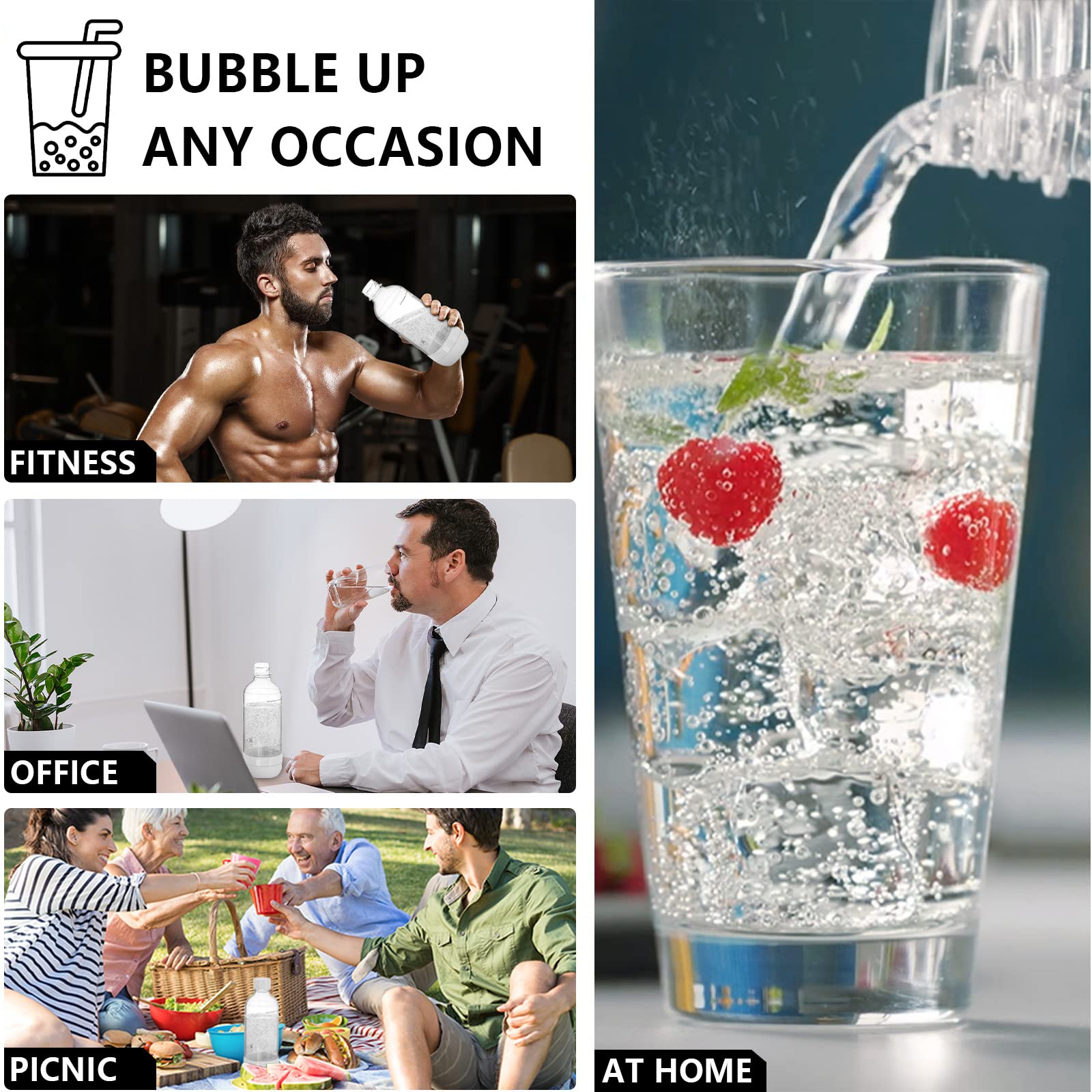 pinci Sparkling Water Bottle,Carbonating Bottle,Soda Maker Bottles Compatible for Soda Stream,BPA Free Reusable Bottle(2 Pack 1-Liter)