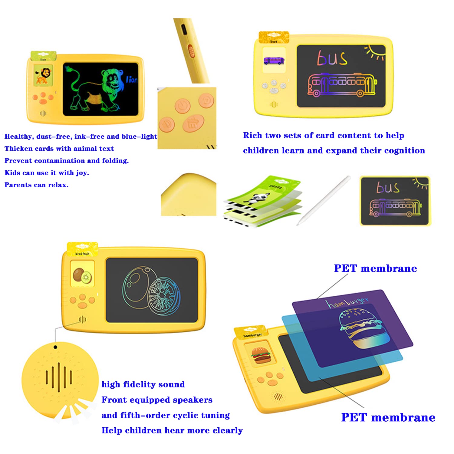 Talking Flash Cards,Toddler Toys 2 in 1 Flash Cards Learning Toy and LCD Writing Tablet for 2 3 4 5 6 Year Old Kids, 112 Pcs Flash Cards 224 Words, Preschool Educational Gift