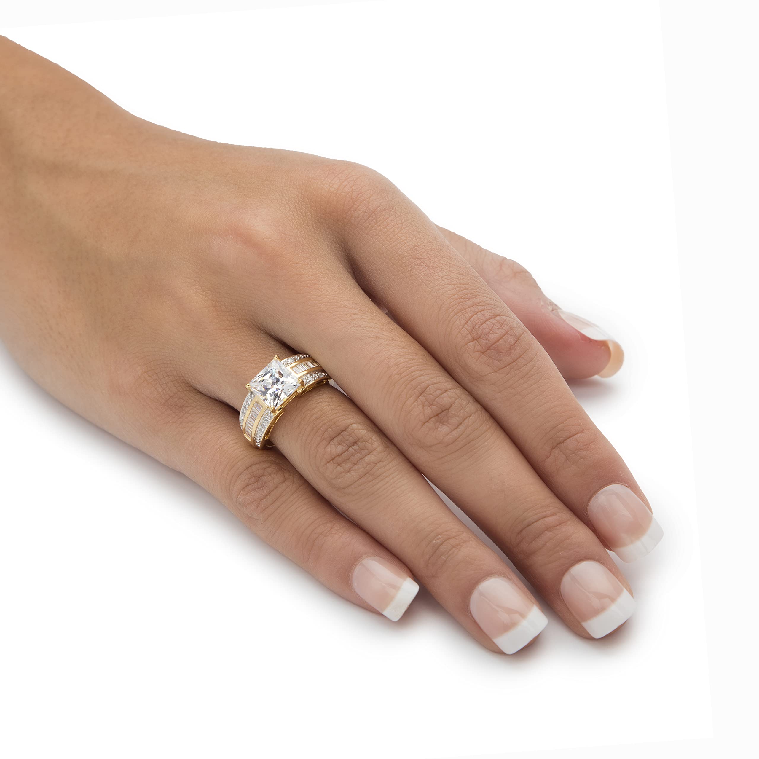 PalmBeach 10K Yellow or White Gold Princess Cut Cubic Zirconia Multi Row Engagement Ring Size 10