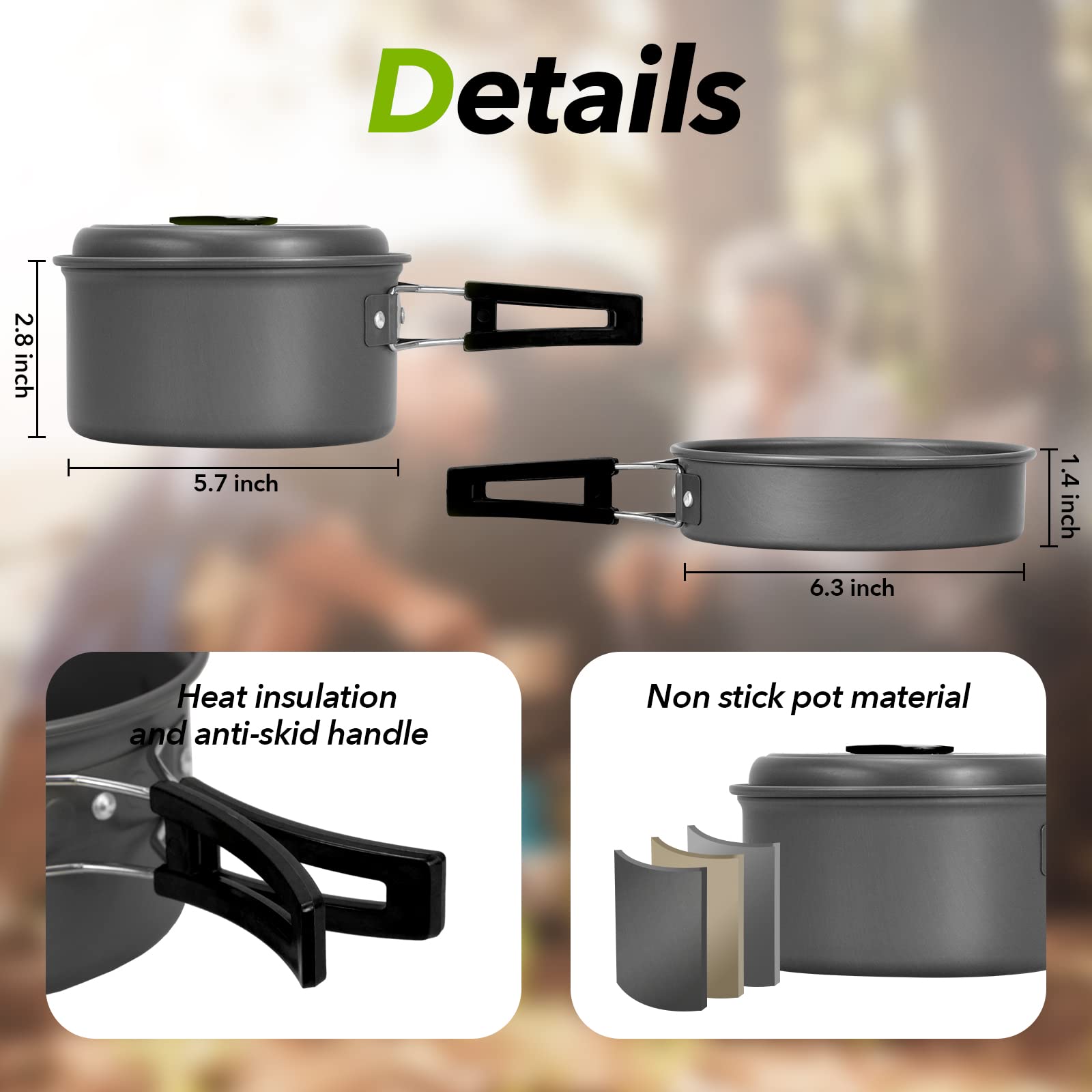 Rlrueyal 15pcs Camping Cookware Backpacking Stove,Non-Stick Camping Pot and Pans Set Fork Spoon Kit for Hiking,Picnic and Camping