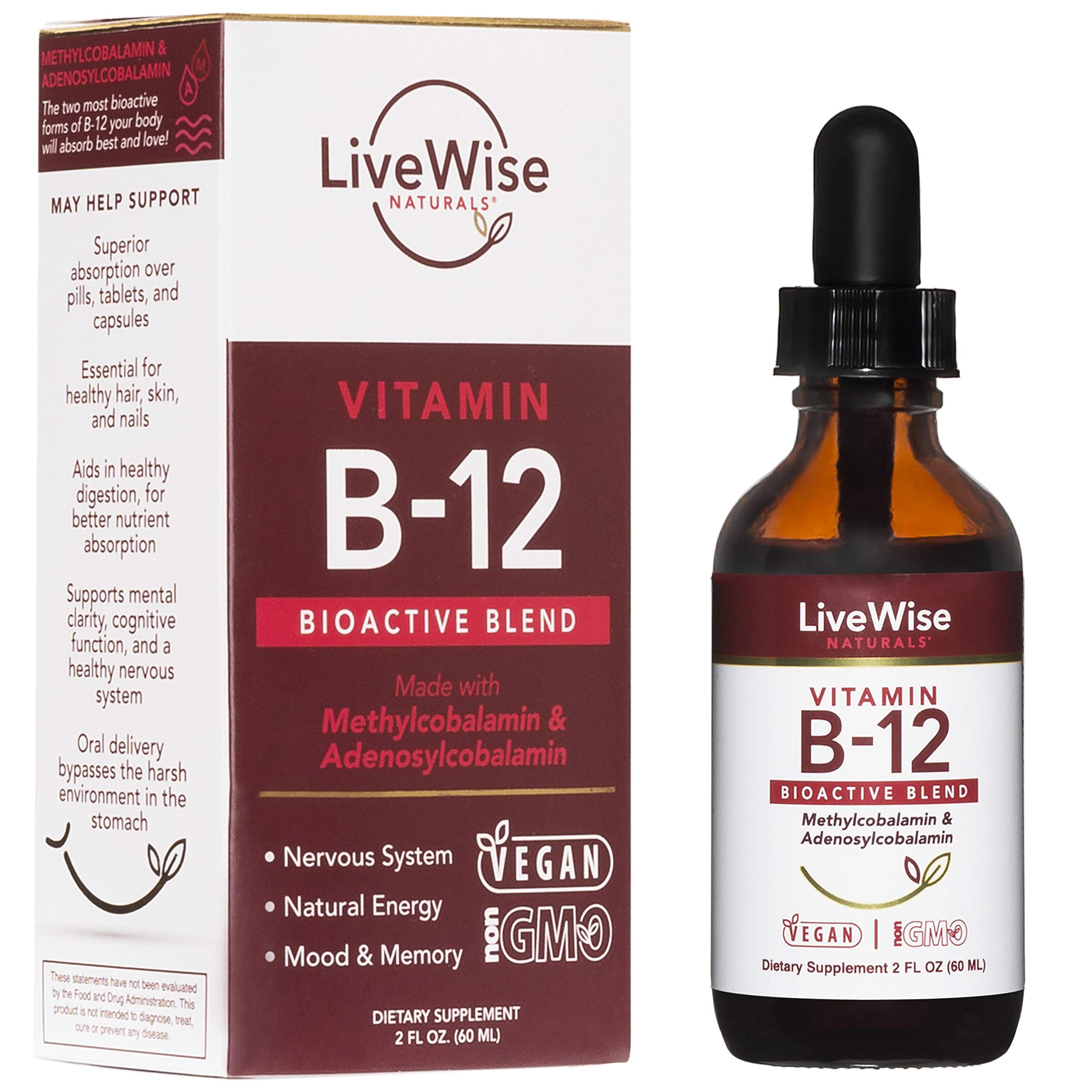 Liquid B12 Vitamin Sublingual – All-Natural Liquid Vitamin Vegan B12 Drops – Non-GMO Adenosylcobalamin Methylcobalamin B12 Supplement – Boost Your Immune System, Metabolism, Energy and Focus!
