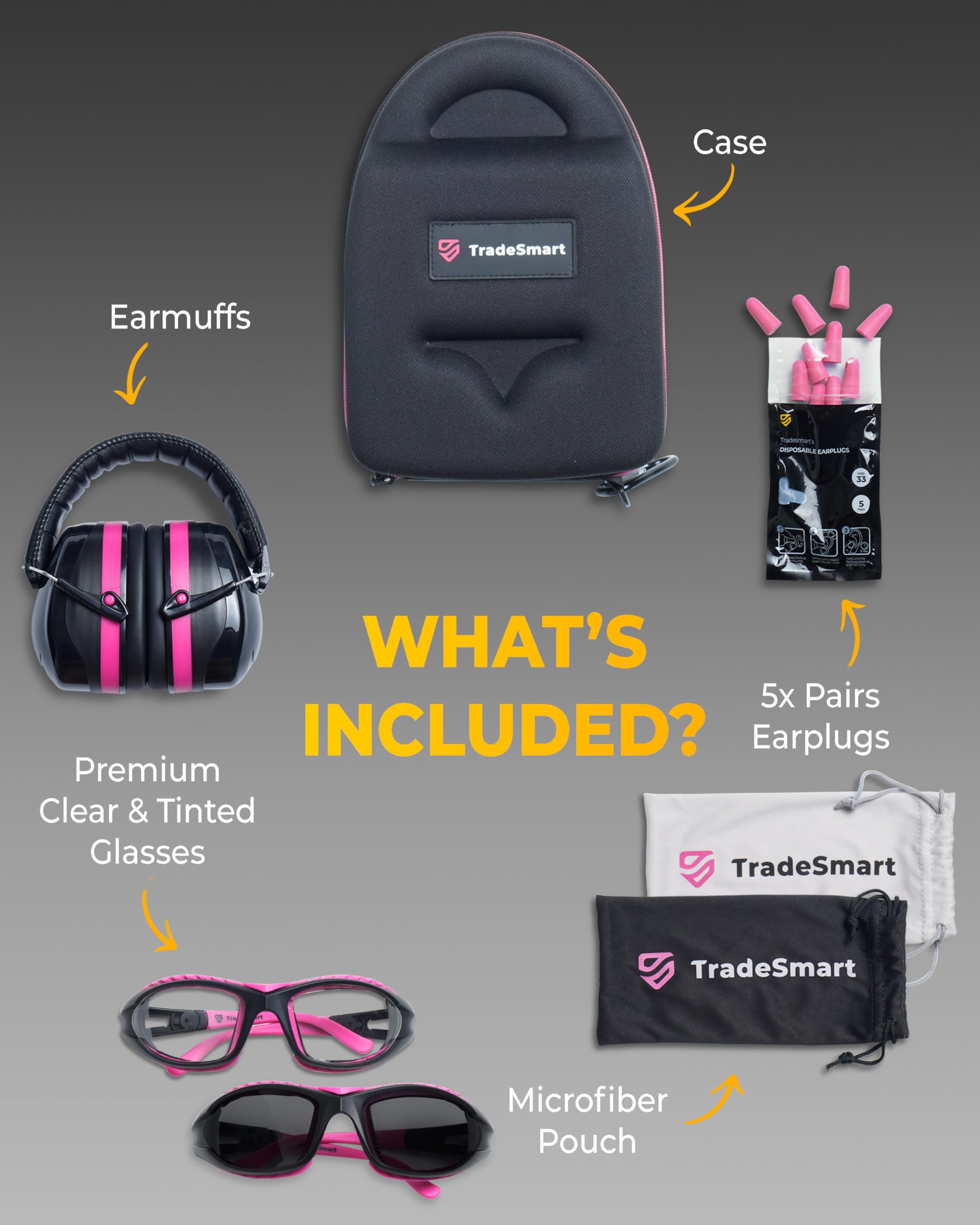 TradeSmart Ear Protection for Gun Range & Eye Protection for Shooting + Firearm Confidence Course, 5x Earplugs and Hard Case