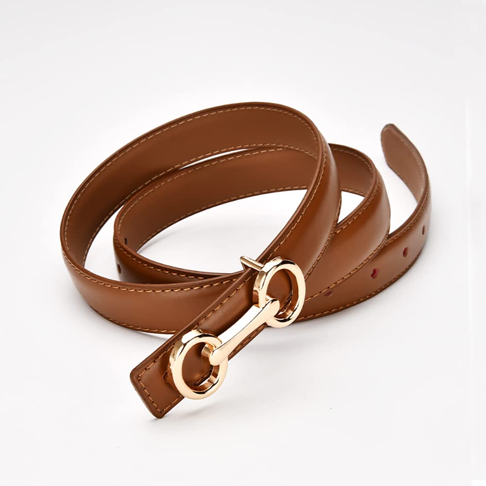 SPOMUNT Womens Classic Double Ring Buckle Design Leather Dress Belt,Fashion Belt for Jeans Pants (Brown, 105cm(Fits pants size 25"-33"))