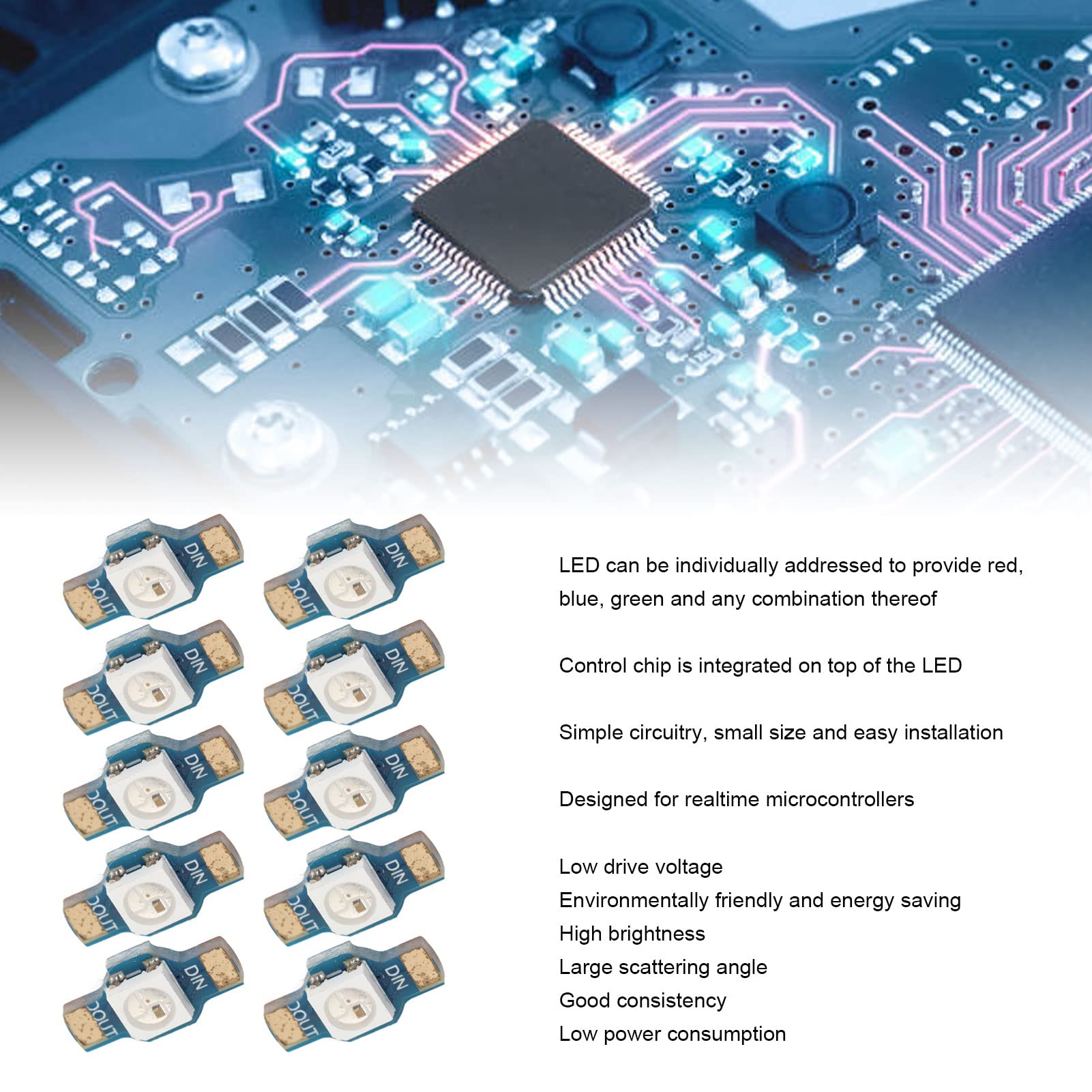 WS2812 LED Module, Low Drive Voltage WS2812 RGB LED Module High Brightness PCB 10Pcs for Microcontroller