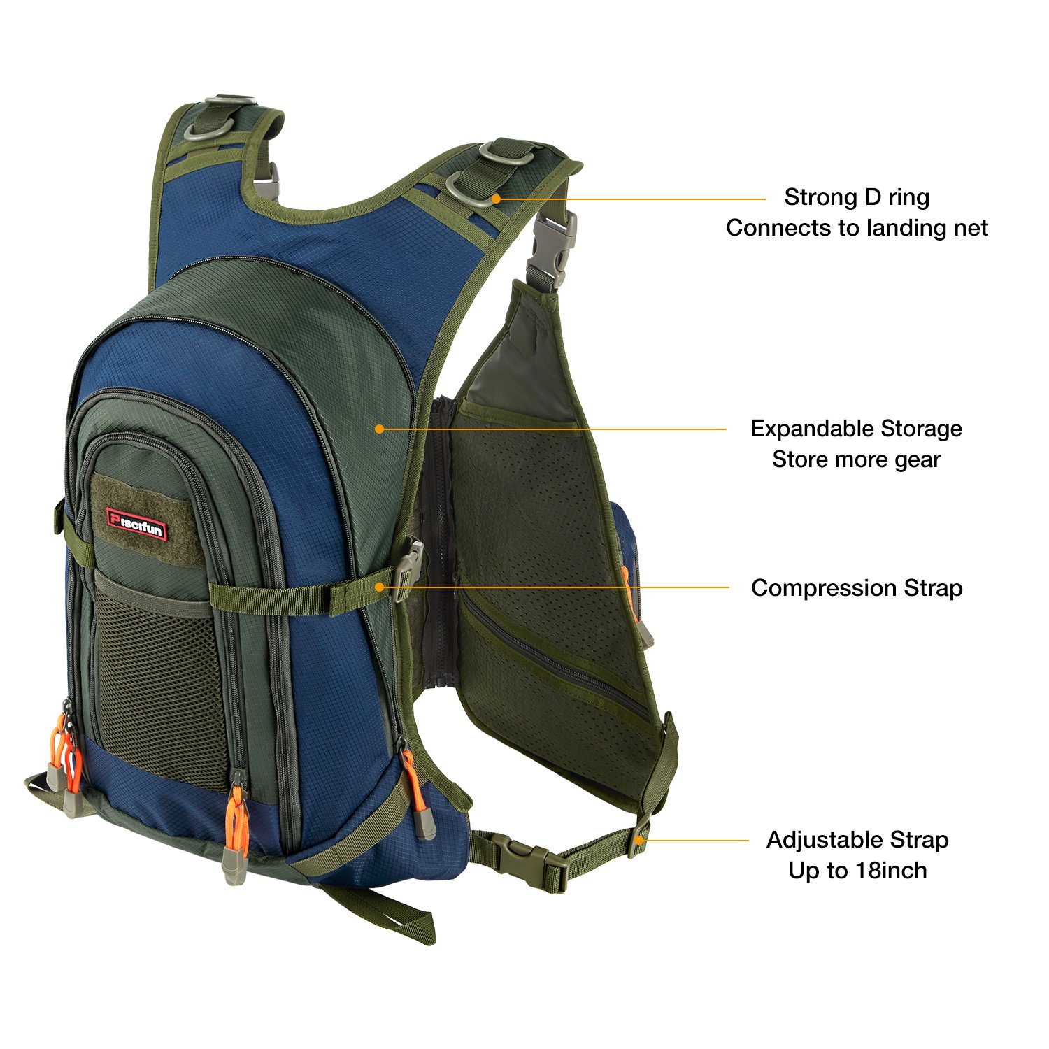 Piscifun Fishing Vest Backpack with Waterproof Phone case, Ultra Lightweight Fly Fishing Vest