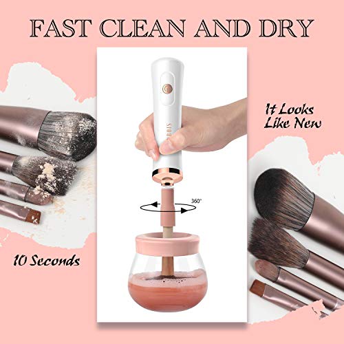 Makeup Brush Cleaner Brush Cleaner - Larbois Make up Brush Cleansers Machine with 8 Rubber Collars Automatic Brush Cleaner Spinner Makeup Brush Tools Wash and Dry Seconds (White)