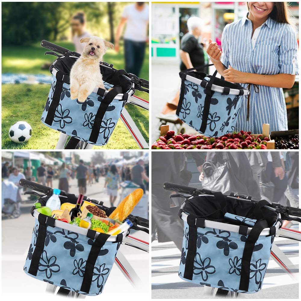 Lixada Bike Basket Detachable Folding Bicycle Small Dog Bike Front Carrier Baskets with Cute Pattern Removable Quick Release Cycling Handlebar Bag Mountain Bike Women Picnic Shopping Commuting