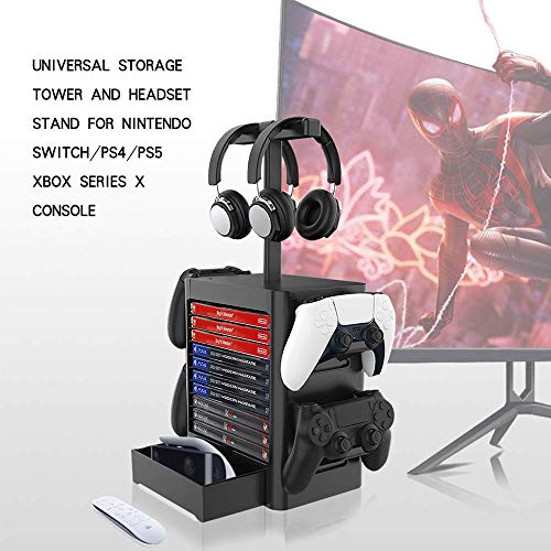 NiSotieb Multifunctional 10 Games Disk Storage Rack for PS5 Controller/Headset Stand Holder for PS4/Xbox Series X/Switch/PS5 Game Accessories Organizer