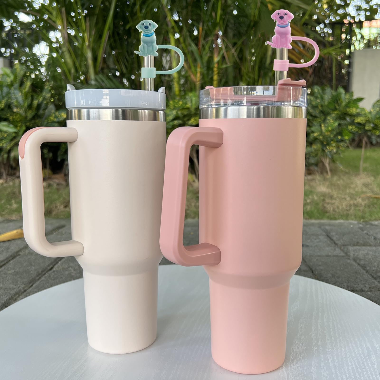 Velaco 5Pcs 0.4in/10mm Diameter Silicone Straw Covers Cap Compatible with Stanley 20 30&40 Oz Cup, Cute Dog Straw Toppers for Stanley 40 Oz Tumbler with Handle, Dust-Proof Straw Caps for Water Bottle