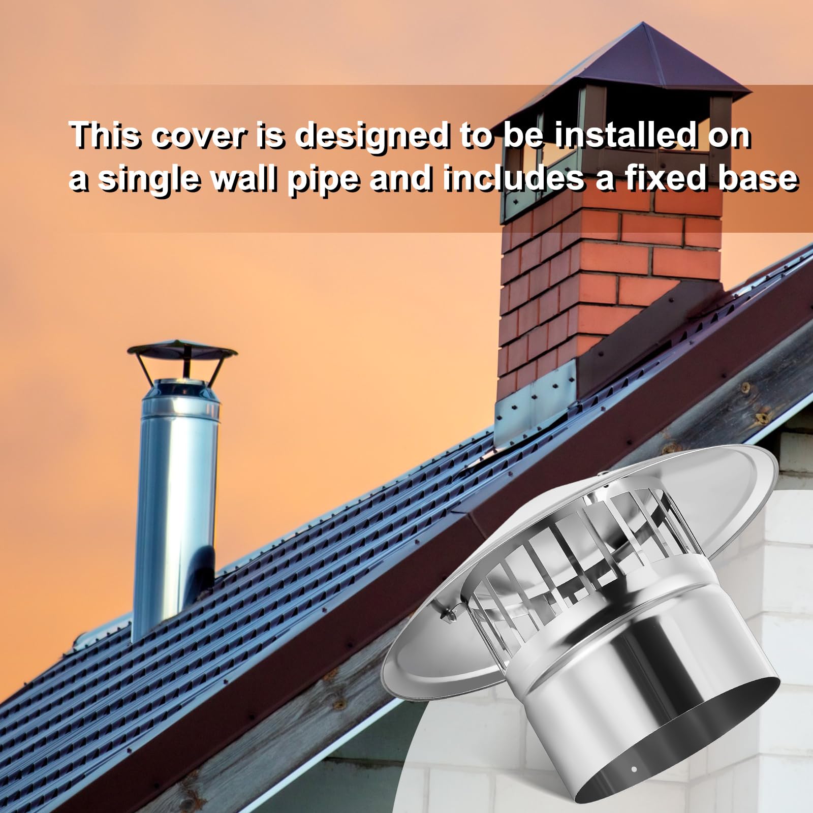 Tandefio 6 Inch Cone Top Chimney Cap Stainless Steel Cone Cap with Screen Chimney Cover Outside Roof Silver Fireplace Screen Cover Exterior Stove Pipe Topper for Vent Flue Family Kitchen Cooking