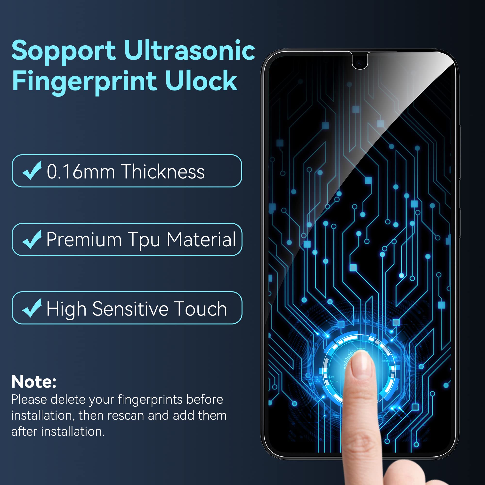WSKEN for Samsung Galaxy S23 Screen Protector [Not Glass],2 Pack HD Clear Flexible TPU Film + 2 Pack Tempered Glass Camera Lens Protector,[Fingerprint Compatible][with Alignment Tool]