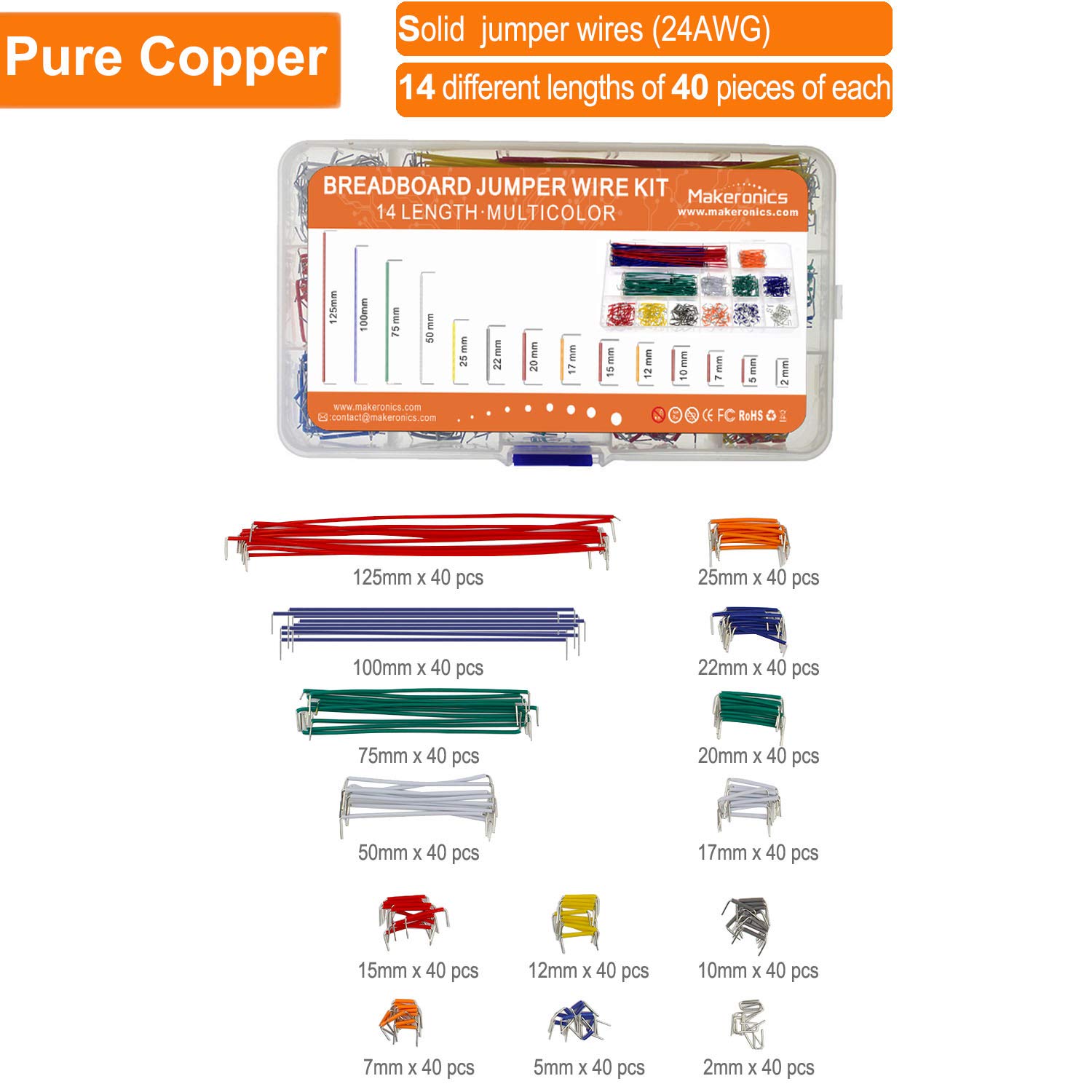 Makeronics 560 Pieces Jumper Wire Kit with 14 Lengths for Breadboard Prototyping Solder Circuits | Electronics Experiment | Arduino or Raspberry Pi or Jetson Nano | Storage Box