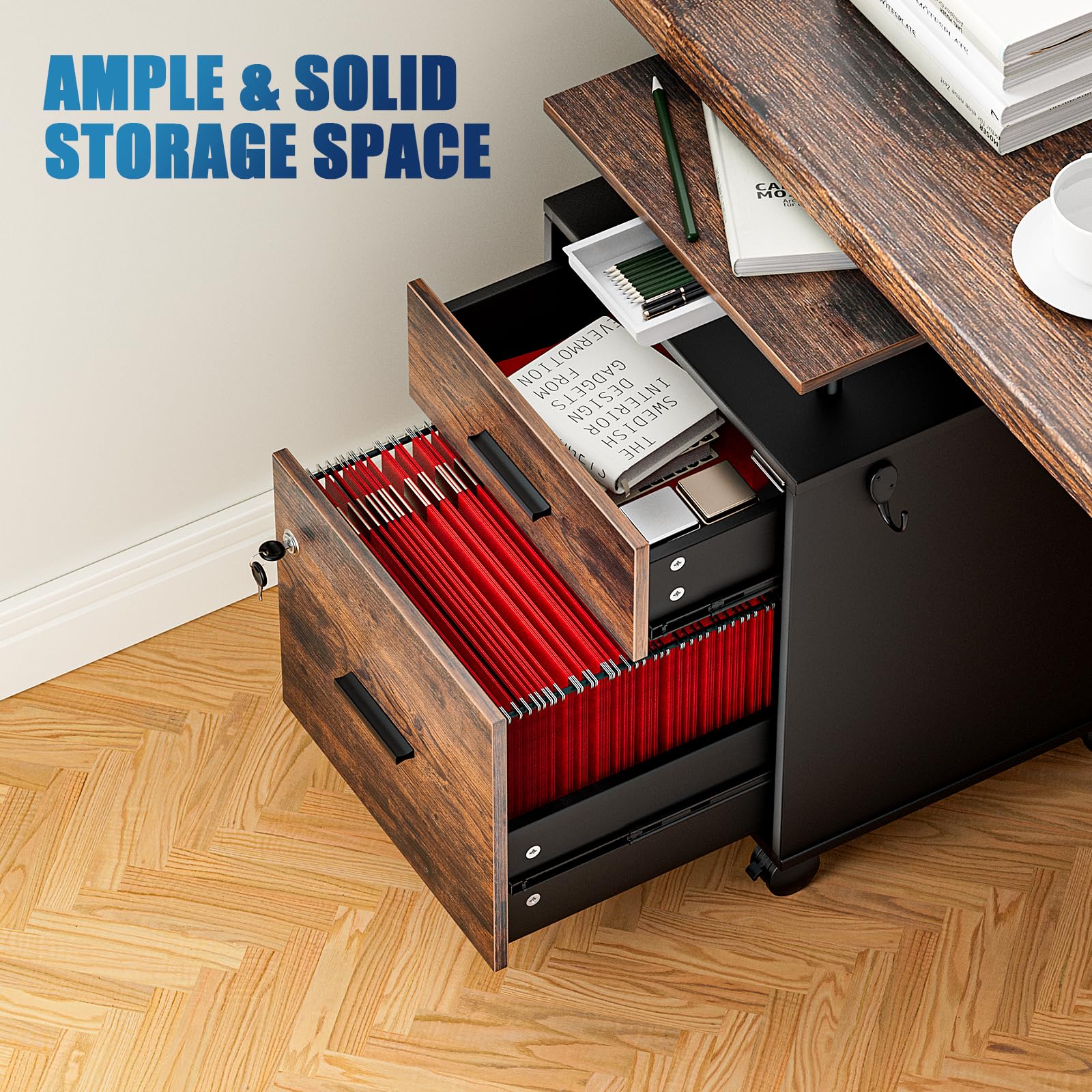 Naice File Cabinet with Lock & Charging Station, Vertical Filing Cabinet with 2 Drawers, Rolling File Cabinet for Home Office Printer Stand, Enlarged Wheels, Letter/A4 Size Hanging File Folders