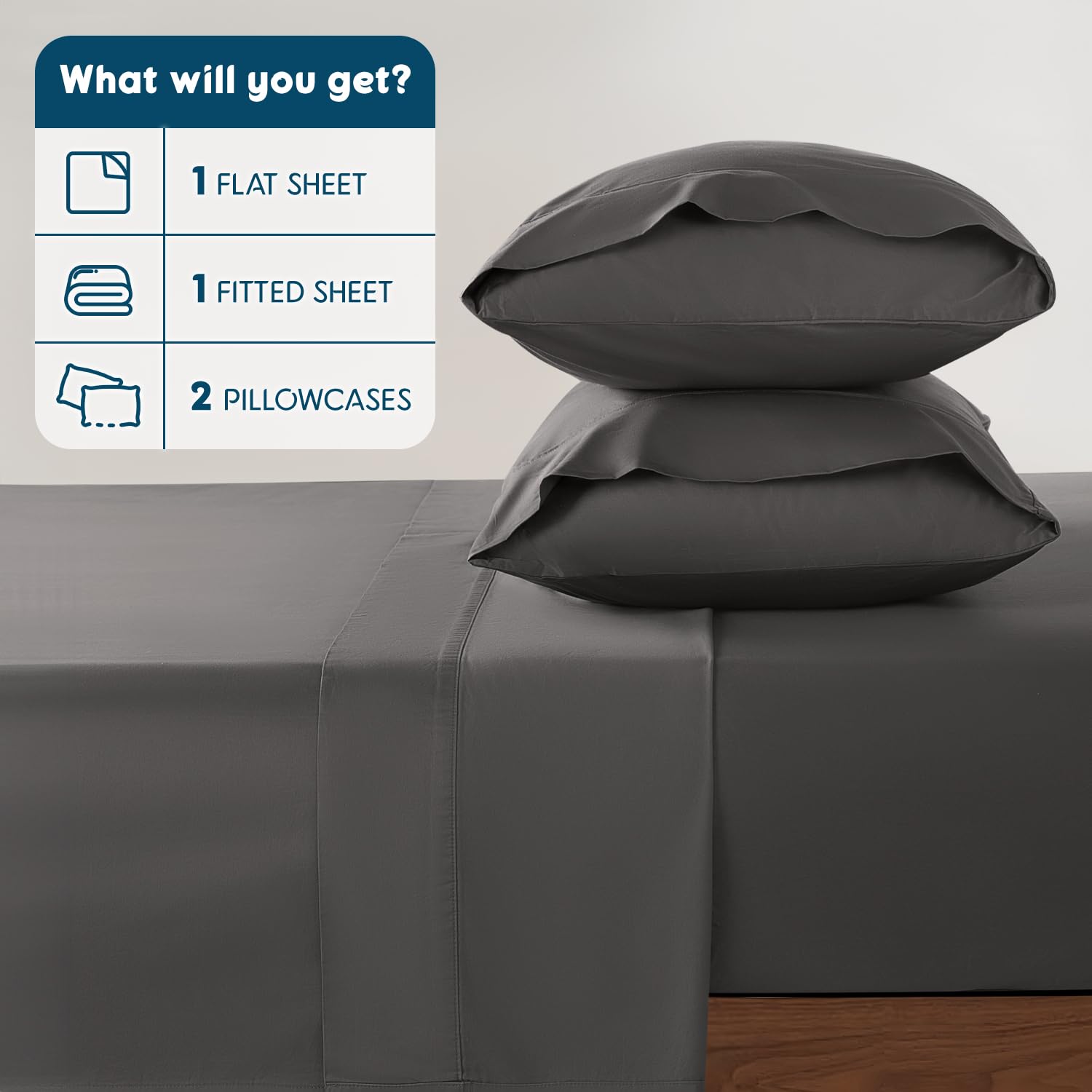 SONORO KATE 100% Egyptian Cotton Sheets - 800 Thread Count, Luxury Hotel Sateen Weave Sheets, Cooling, Soft & Breathable Bed Sheets Set, Fits 16" Deep Pocket - 4 PC (Dark Grey,88" x 98")