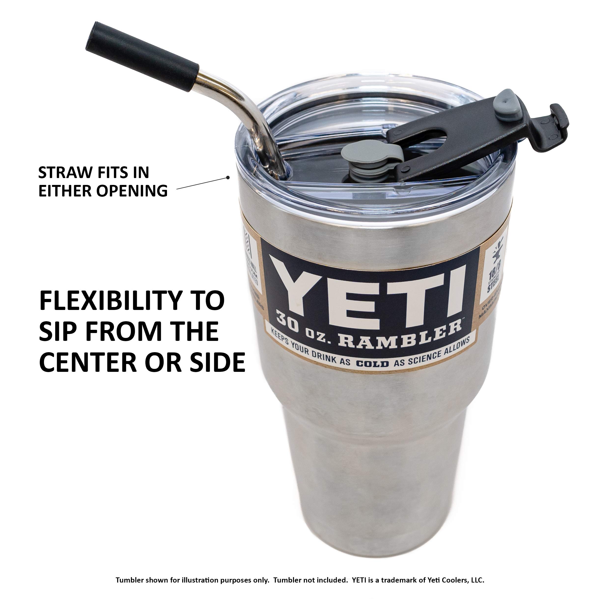 Spill Proof Tumbler Lid with Angled Stainless Steel Straw + Silicone Straw Tip + Straw Cleaning Brush for Yeti Rambler or Ozark Trail Tumblers (30oz, Black)