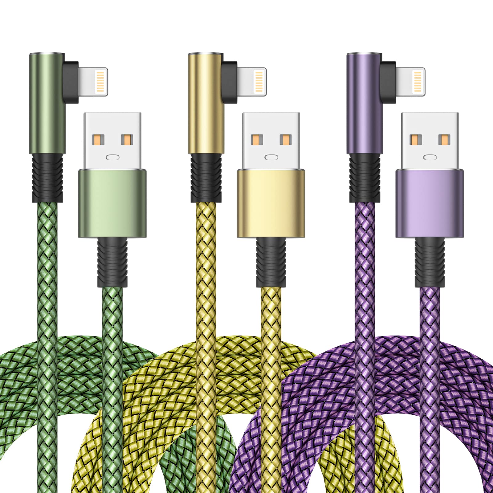 Yosou 90 Degree Charger 6FT 3Pack,Cable Right Angle Braided Fast Charging Cord