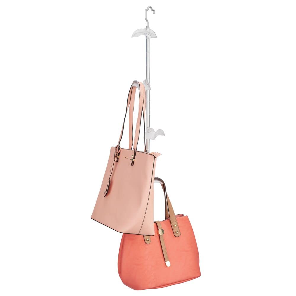 mDesign Aluminum Over The Closet Rod Hanging Storage Organizer Hanger for Storing and Organizing Purses, Backpacks, Satchels, Crossovers, Handbags - 4 Hooks - 2 Pack - Silver/Frost