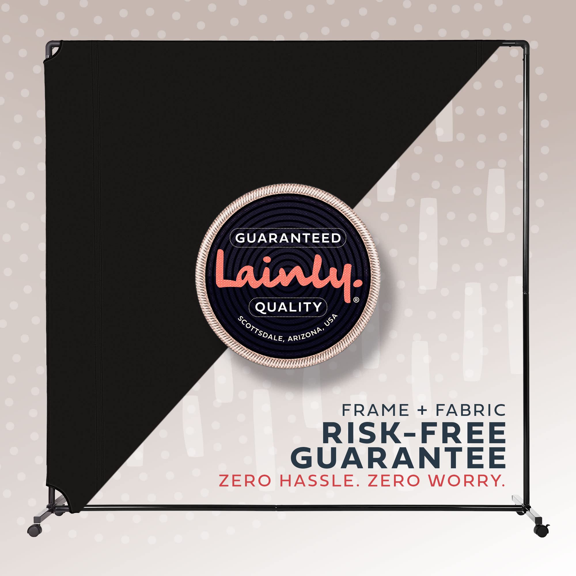 Lainly Rolling Room Divider Wall - Made in North America (6' L x 6' H, Black) Partition Room Dividers, Temporary Wall, Office Divider, Privacy Screen, Wall Divider & Room Divider Screen