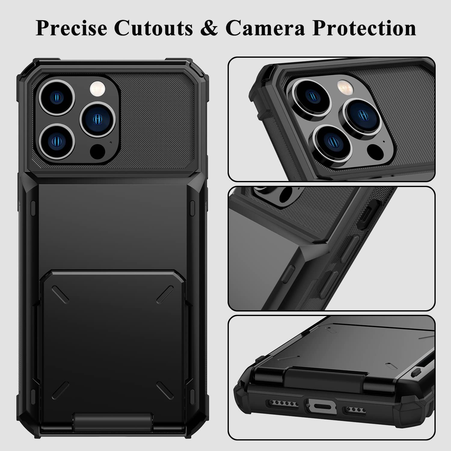 LakiBeibi for iPhone 14 Pro Max Phone Case,Dual Layer Non-Slip iPhone 14 Pro Max Case Wallet with Hidden Card Slot Storage 5 Cards Hard Shell Shockproof Case Flip Case for iPhone 14 Pro Max,Black