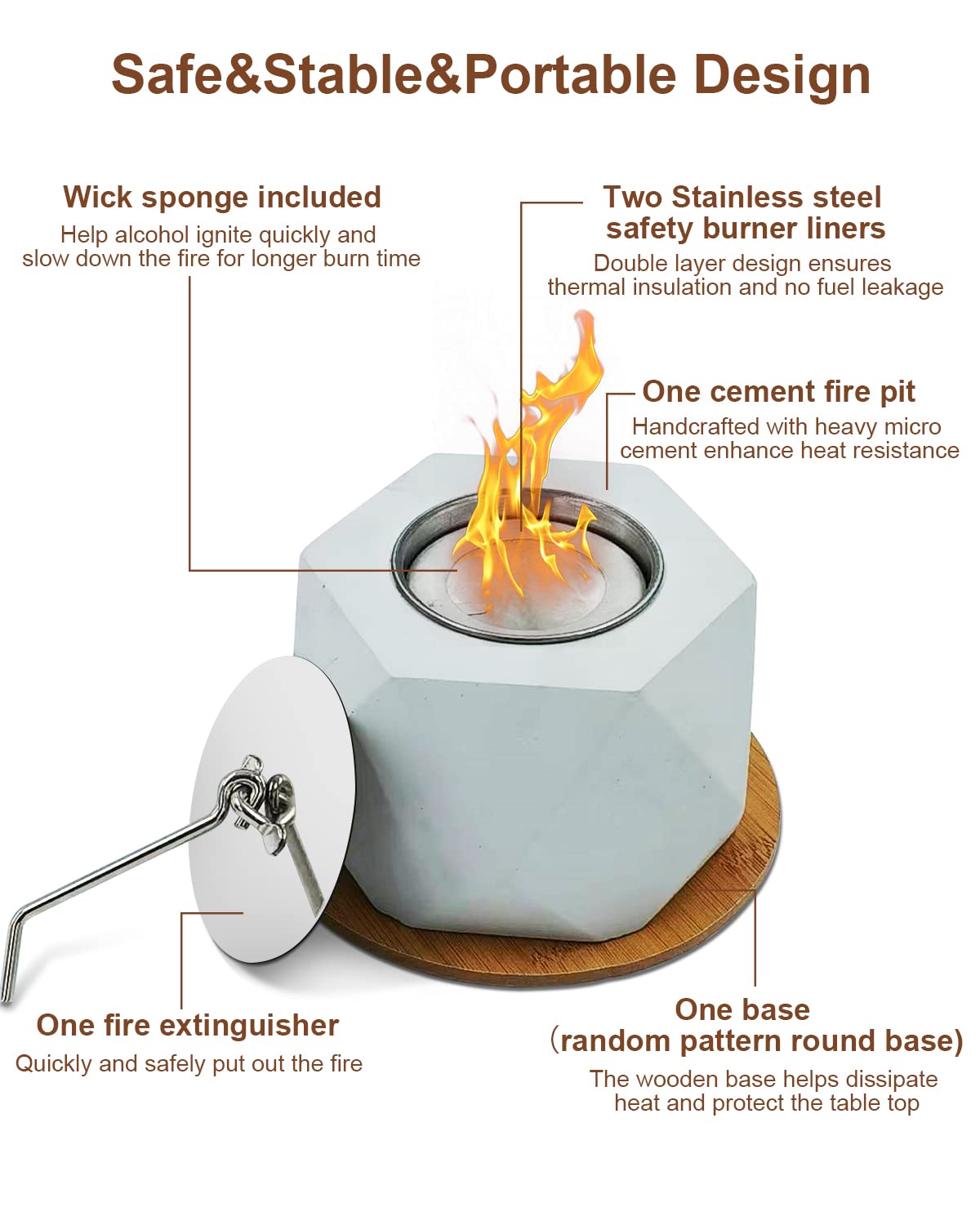 TOLOYE Tabletop Fire Pit, Portable Table Top Fire Pit Bowl Cement Alcohol Tabletop Fireplace for Indoor Outdoor S'Mores Maker Mini Fire Pit Smokeless Rubbing Burner Fire Bowl Gray
