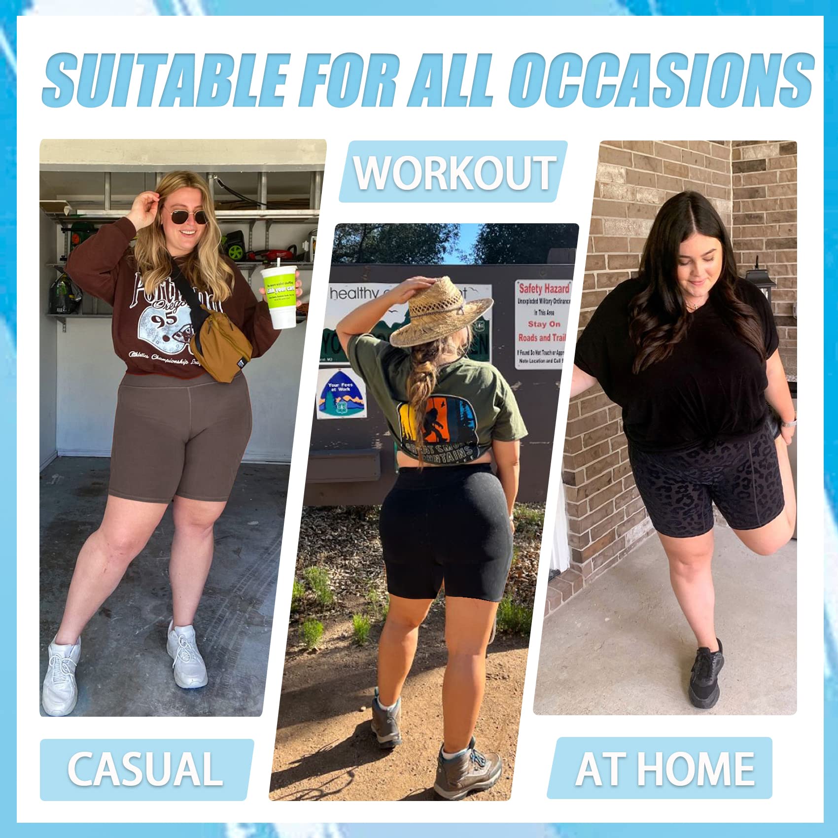 NEW YOUNG 3 Pack Plus Size 8" Biker Shorts for Women-High Waist Tummy Control Black Workout Spandex Soft Yoga Shorts Summer