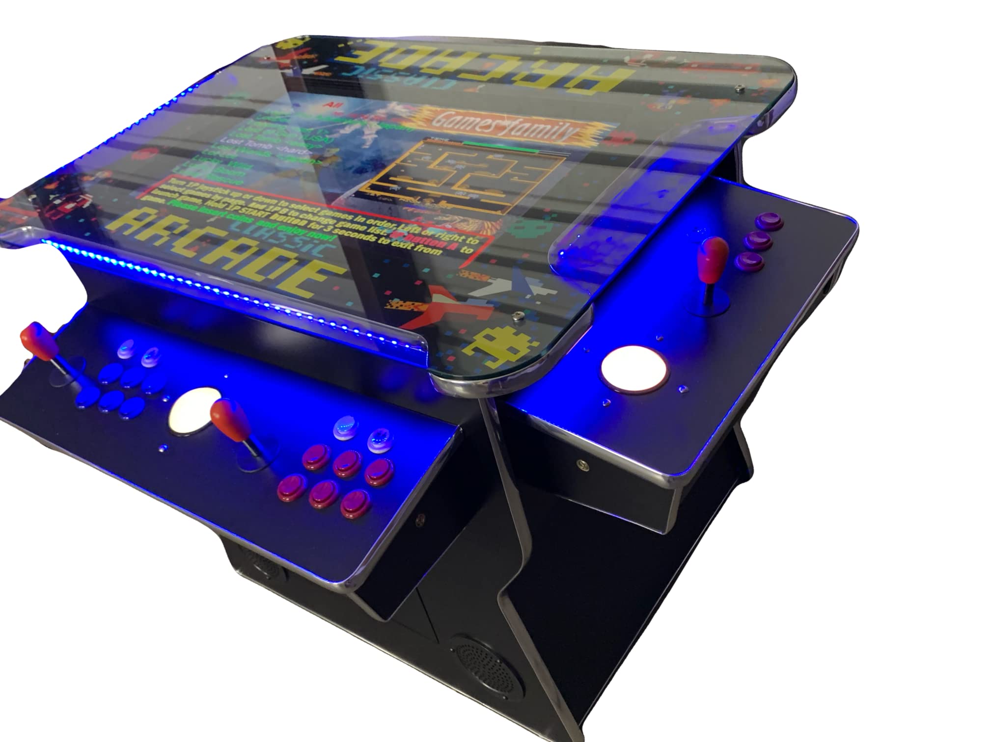 Top Us Video Arcades Full Size Commercial Grade Cocktail Arcade Machine 4500 Games Lift Up / Tilt Screen 26.5 Screen Tempered Glass 2 Stools Included 5 Year Warranty Black