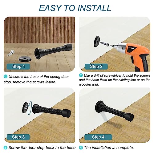 Oil Rubbed Bronze Door Stoppers,3-1/4” Heavy Duty Door Stop-Flexible Spring Door Stopper with Brown Rubber Bumper Tips,12 Pack