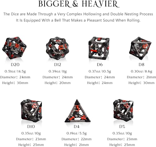 RULE DICE 7pcs Captive Magic Dragon Metal D& D Dice Set, Unique Design, Fantastical Hollow Polyhedral DND Metal Dice, Suitable for Role Playing Games Dungeons and Dragons D&D Dice Set (Rainbow)