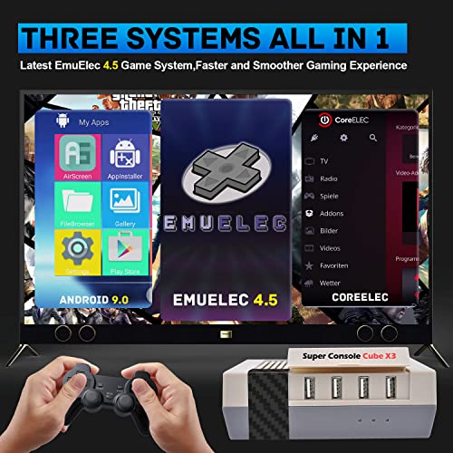 Super Console Cube X3 Retro Game Console Built-in 100000+Games,Video Game Console with EmuElec 4.5/Android 9.0/CoreE,8K UHD Output,2.4+5G,BT 4.0,Emulator Console Compatible with Most Emulators (256GB)