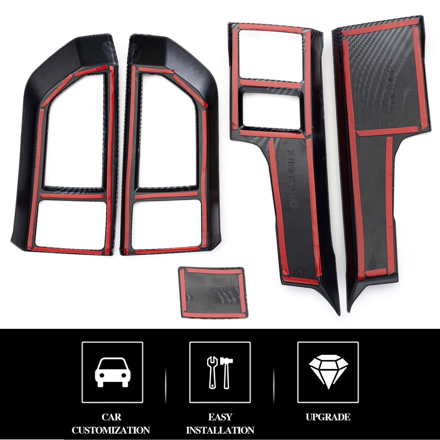 RJSPHH for F-150 ABS Carbon Fiber Central Console Air Conditioner Panel Trim Replacement for Ford F150 2015-2019, (5pcs, Raptor)