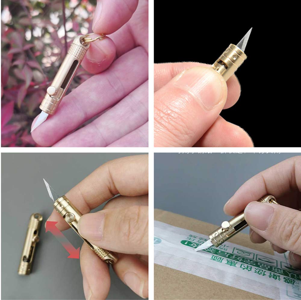 SZHOWORLD Brass Mini Retractable Utility Knife/Mini Box Cutter Small EDC Pocket Portable Knife, Ultra Compact and Lightweight