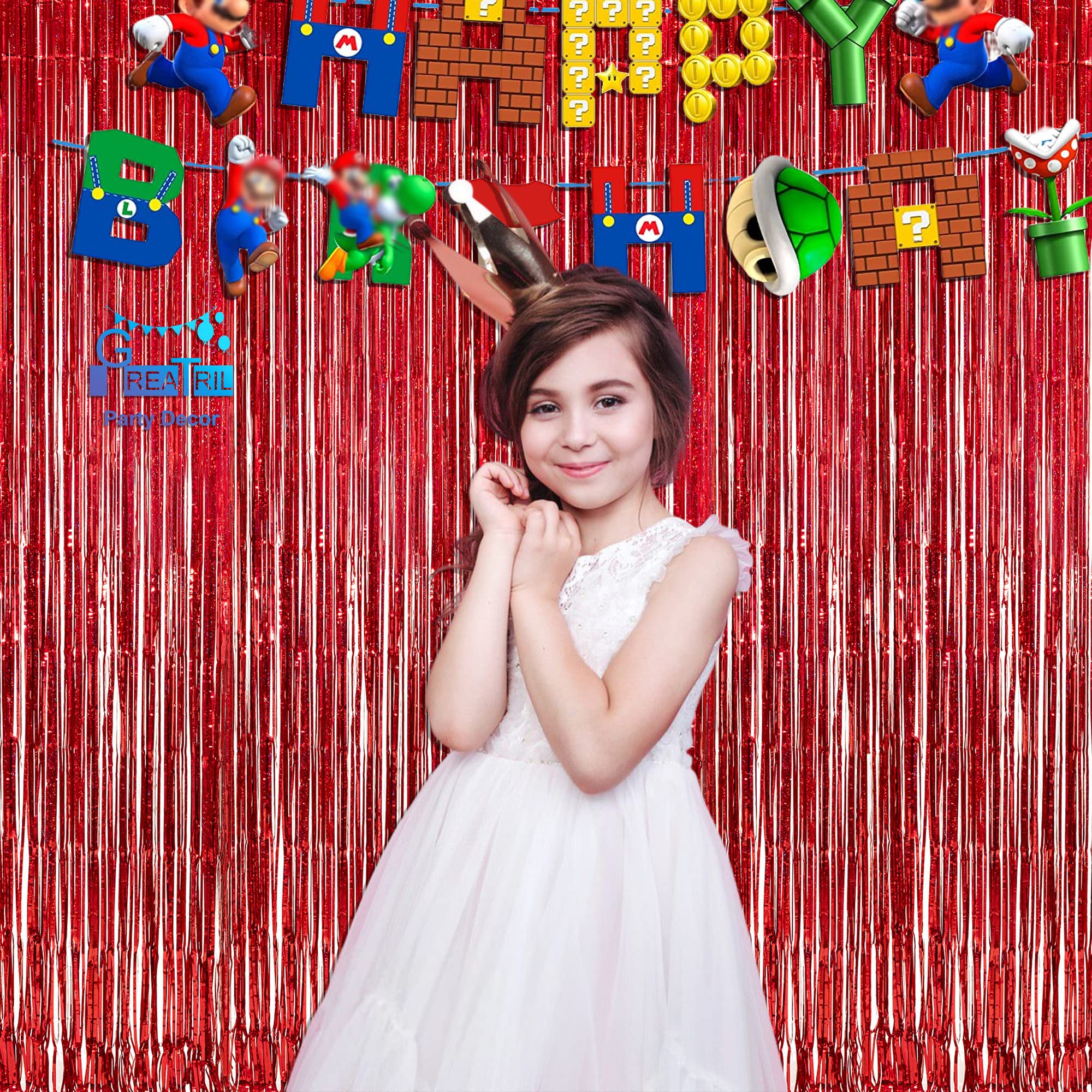 Red Fringe Curtains Party Streamers Backdrop - GREATRIL Foil Tinsel Curtain Cortinas para Fiestas Decoracion Backdrop for Stranger Theme Party Christmas Valentines Day Party 2-Pack