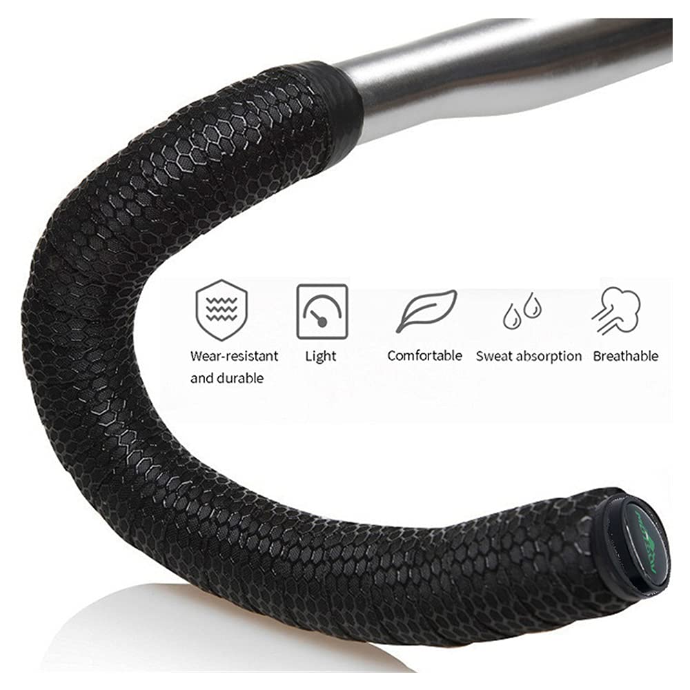 Road Bike Handlebar Tapes【Fade Resistant Design】Bicycle Bar Tape Professional Cycling Damping Anti-Vibration Wrap with 2 Bar Plug (Style 2, Black)
