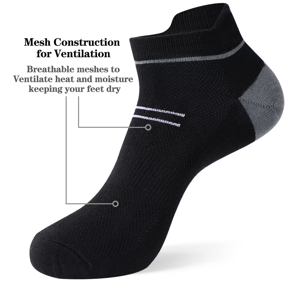 pureluca No Show Ankle Socks Low Cut Socks for Men&Women, Non Slip, 6 Pairs Black