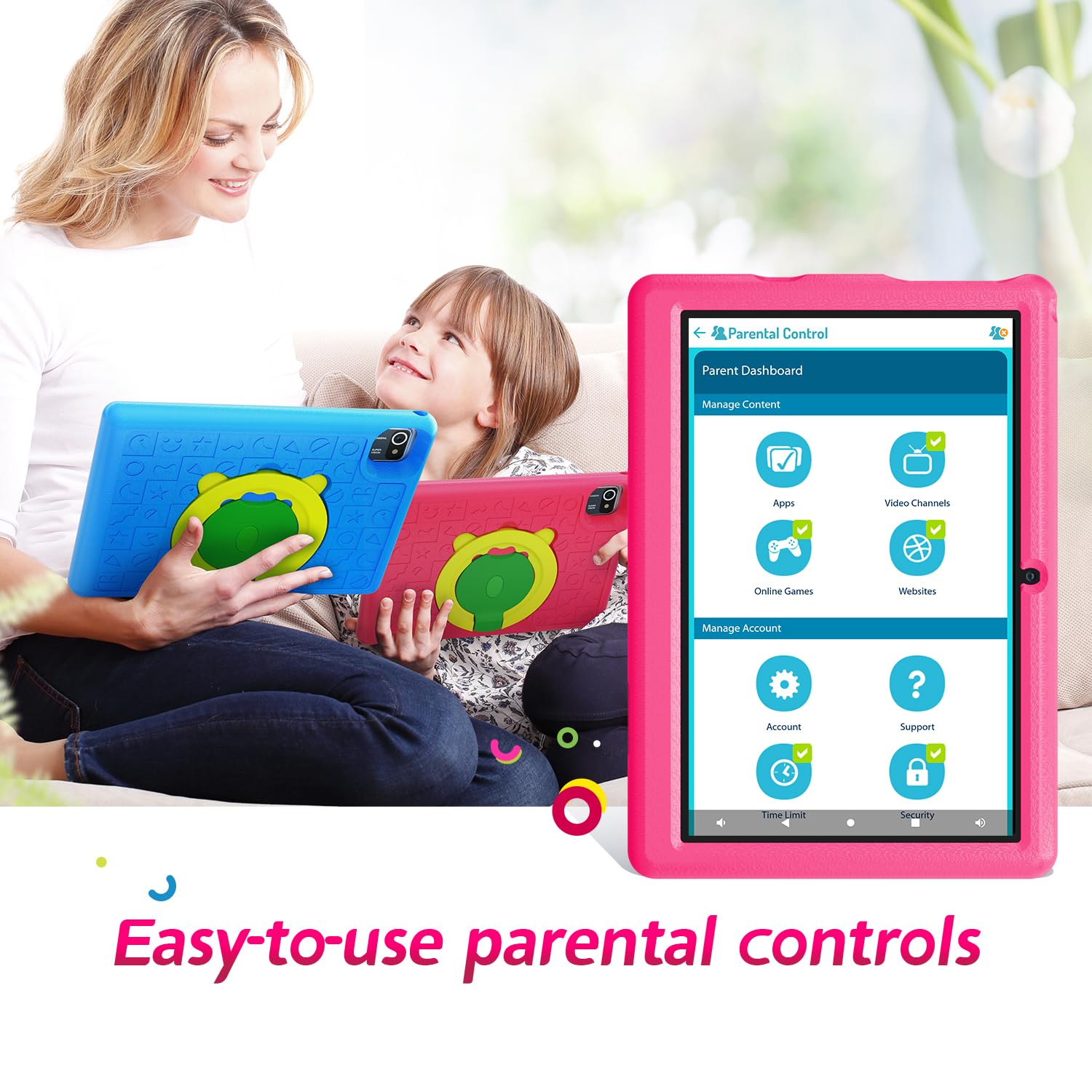 Okaysea Tablet for Kids Android 12 Kids Tablet with 2GB RAM, 32 GB ROM, Dual Camera, Bluetooth, 5000mAh Battery (Pink)