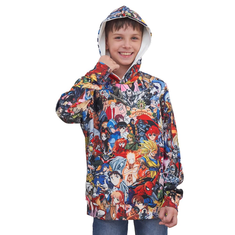 NEWCOSPLAY Boys Hoodies Hooded Sweatshirt 3D Novelty Pullover with Pocket for Girls Kids 6-14 Years(15-Light, Small)