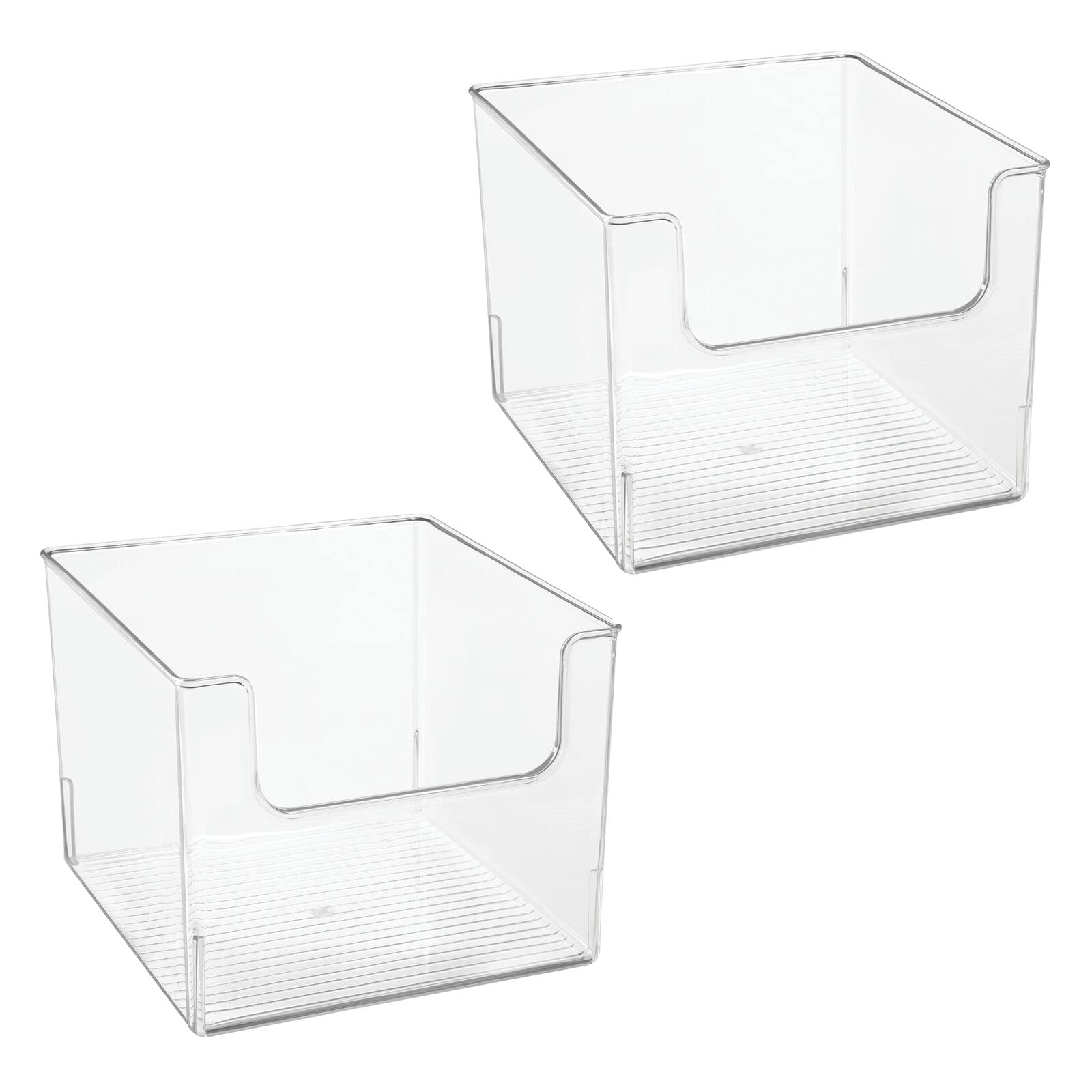 mDesign Modern Plastic Open Front Dip Storage Organizer Bin Basket for Closet Organization - Shelf, Cubby, Cabinet, and Cupboard Organizing Decor - Ligne Collection - 2 Pack - Clear