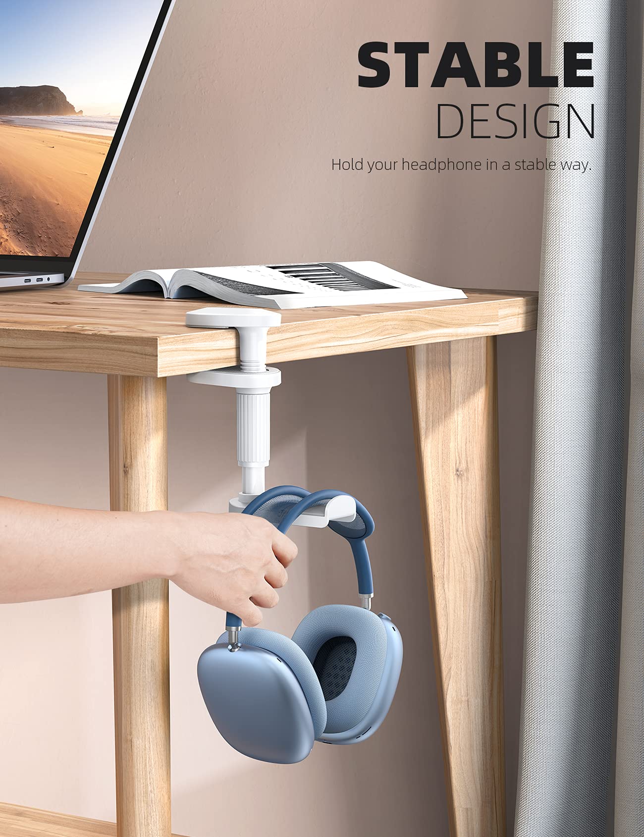 Lamicall Headphone Stand, Headset Hanger - 360° Rotating Upgraded Earphones Holder Hook Mount Clamp Under Desk for Airpods Max, Sennheiser, More, Black