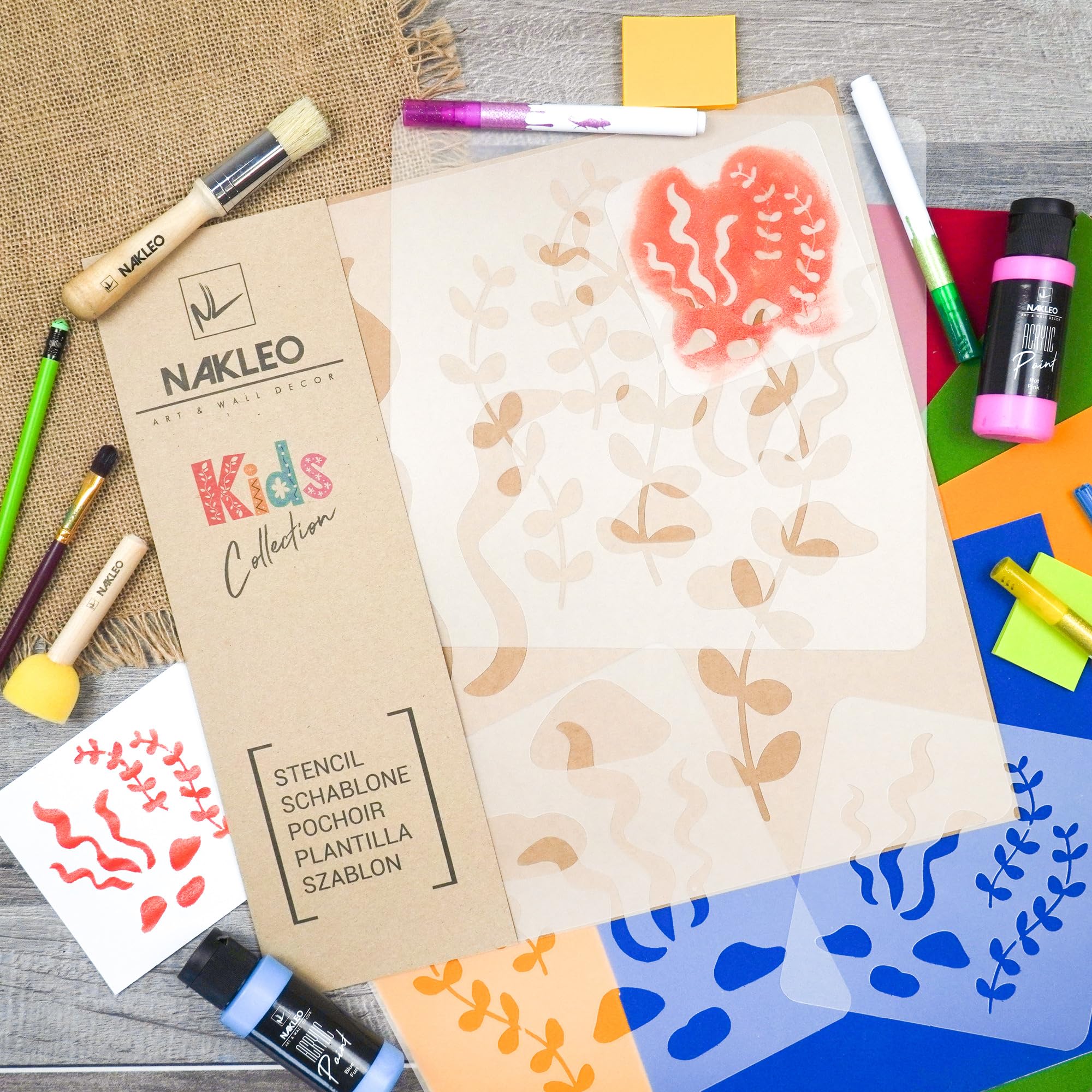 NAKLEO 5 pcs Reusable Plastic Stencils - Seaweed Algae Aquarium - 13.4" to 3.5" - Pattern Children Kids Painting Template Room Decor - Craft DIY Wall Furniture